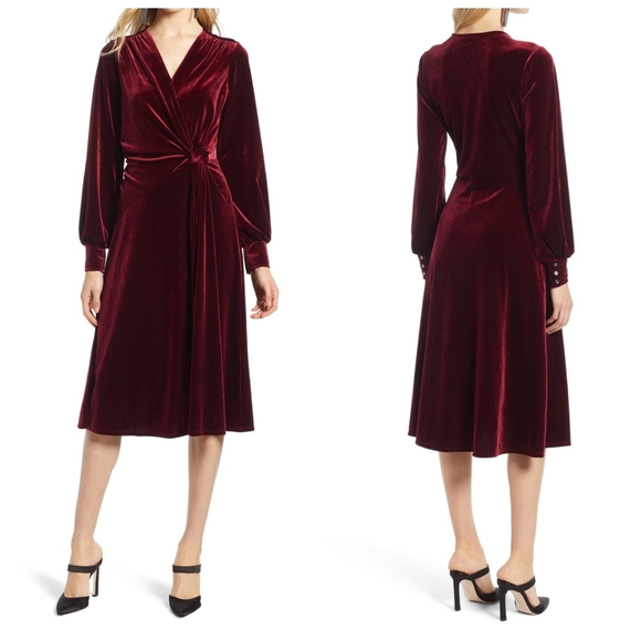 Halogen | Dresses | Halogen Velvet Faux Wrap Dress | Poshmark
